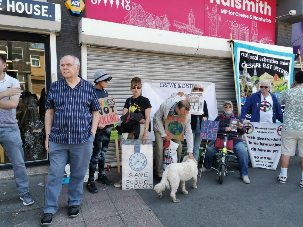 Protesters stage demo outside Crewe MP's office calling for 'welfare ...